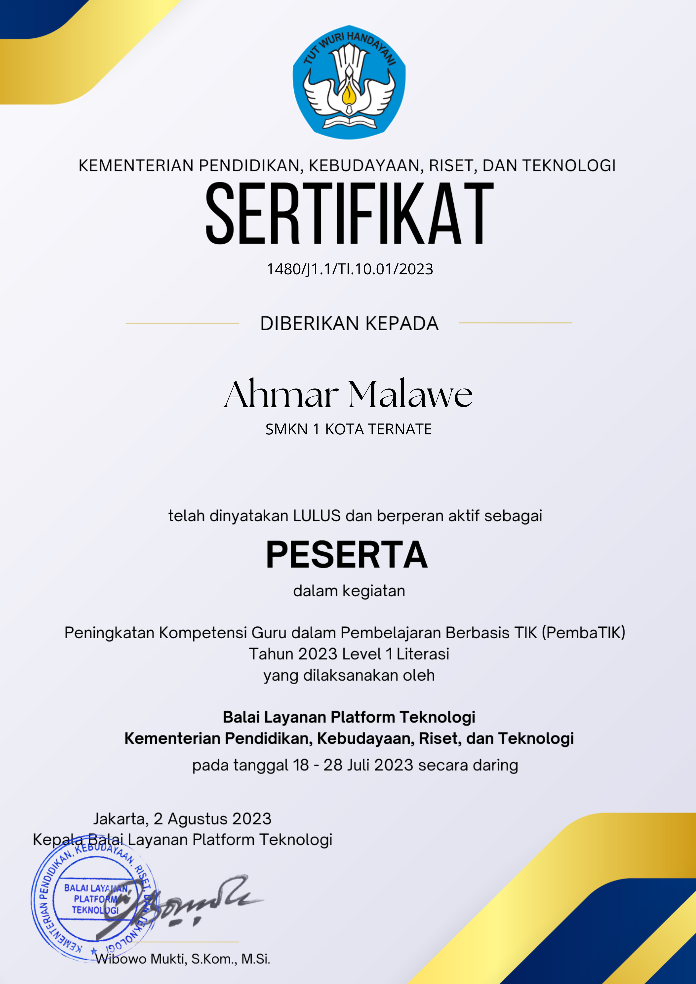 Pembatik Level 1 - Literasi | Ahmar Malawe, S.ST.